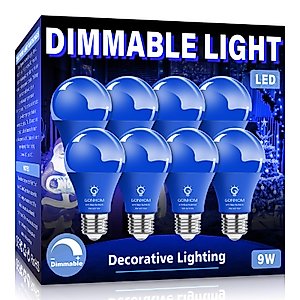 Gonhom 8 Pack A19 LED Blue Light Bulb,9W Equivalent 100W Christmas Colored Light Bulbs,E26 Base Blue LED Lights for Thanksgiving Day, Party Decoration, Holiday Lighting,Decorative Lighting…