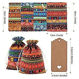 24 Pieces Egyptian Ethnic Style Jewelry Candy Pouch,5 x 7 Inch Small Drawstring Gift Bags Cotton Cloth Sachet with Tags and Ropes for Coin Party Favor Retail Supply Wedding Holiday (5 x 7inch,Mixed Color)