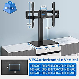 MOUNTUP Universal TV Stand, Table Top TV Stands for 37 to 65, 70 Inch Flat Screen TVs - Height Adjustable, Tilt, Swivel TV Mount with Tempered Glass Base Holds up to 88 lbs, Max VESA 600x400mm MU0031