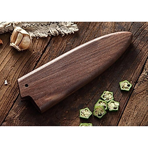 Aibote Handmade Natural Black Walnut Wood Japanese Deba Knives Sheath Magnetic Knife Case Holder Protector Wooden Cover (165mm)