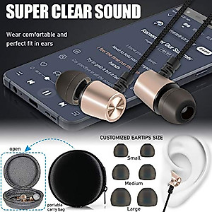 EXMAX S3 3.5mm Wired Earbuds In Ear Headphones With Microphone Powerful Deep Bass HiFi Stereo Crystal Clear Sound Metal Housing Noise Isolating Magnetic Ergonomic Comfort-Fit Gaming Earphones - Golden