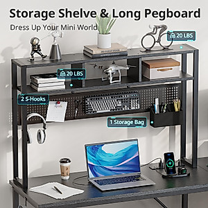 DOMICON Gaming Desk Computer Desk with Pegboard & Shelves Large L Shaped Desk with Drawers, Gaming Desk with Power Outlet & LED & Monitor Stand & Mobile CPU Stand, Corner Deck for Home Office Black