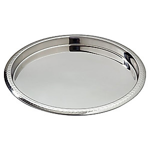 Elegance Stainless Steel Hammered Rim Bar Tray, 14" Diameter, Silver