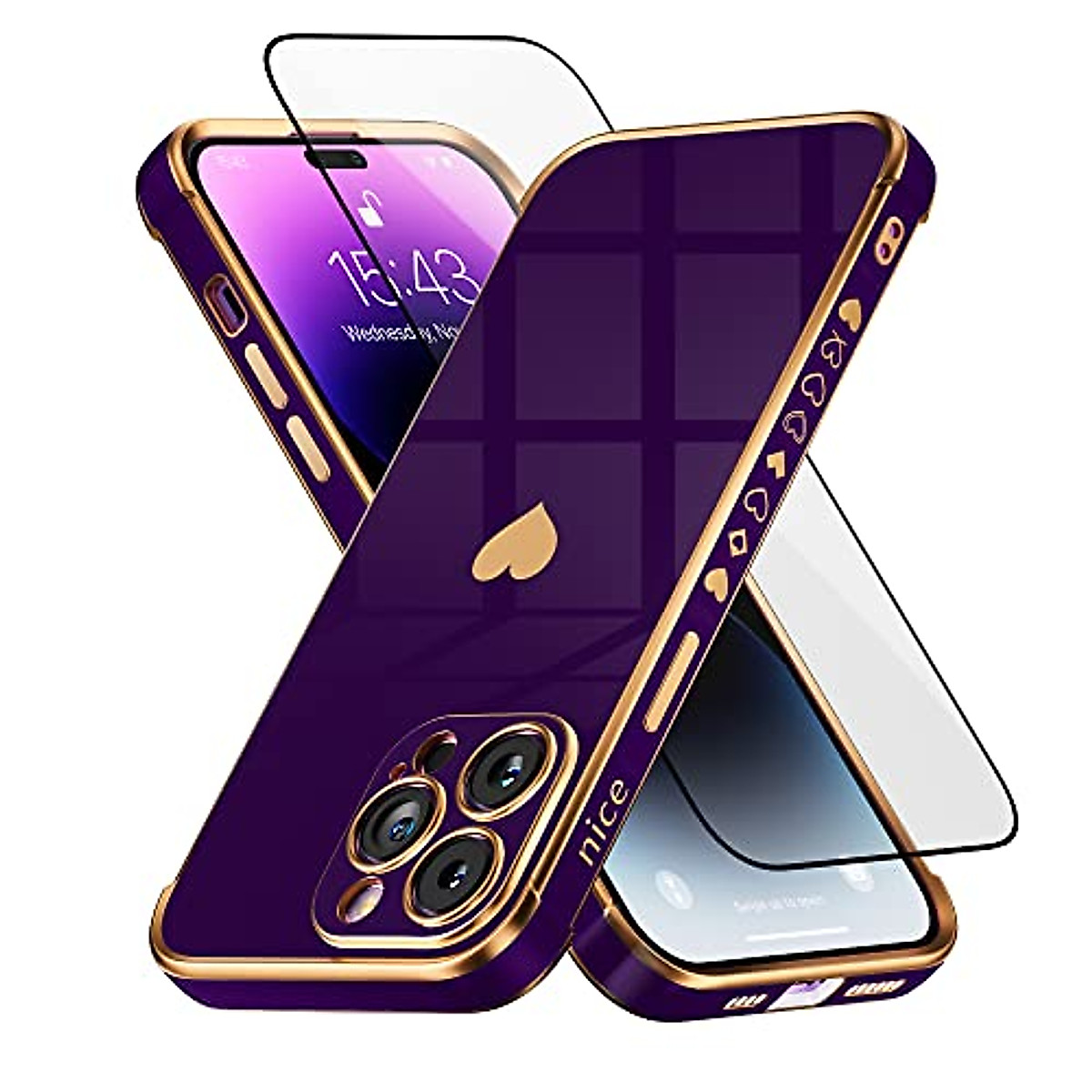 Jmltech Designed for iPhone 14 Pro Max Case Silicone for Women Girls Cute Design Soft Silicone Camera Protection Protective Lovely Heart Phone Cases for iPhone 14 Pro Max 6.7" (Dark Purple)