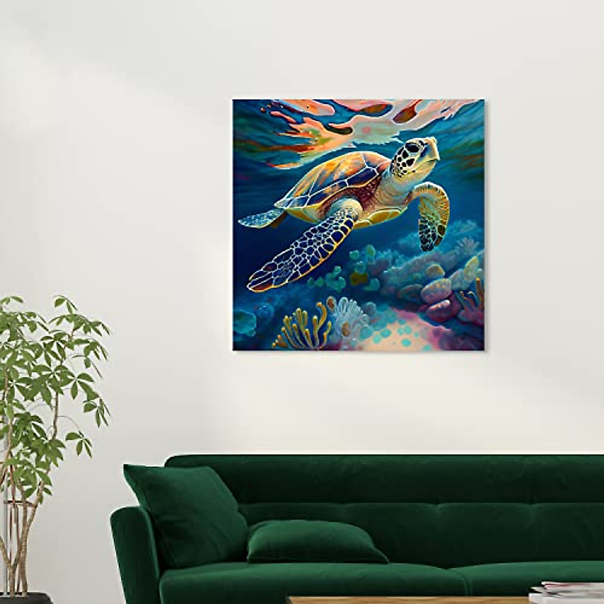 Wynwood Studio Animals Contemporary Canvas Wall Art Sea Turtle I Living Room Bedroom and Bathroom Home Decor 30 in x 30 in Blue and Brown