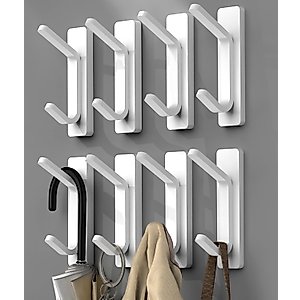 YIGII Utility Hooks/Adhesive Hooks for Hanging, Damage Free Hanging Wall Hooks with Adhesive Strips, Removable Wall Hooks Heavy Duty in Living Spaces, 8 Plastic White Hooks and 8 Adhesive Strips