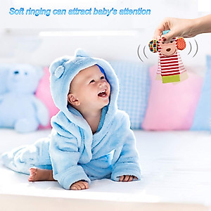 BLOOBLOOMAX Baby Infant Rattle Socks Toys, Sock rattles for Babies 0-24 Months Baby Animal Foot Finder Learning Toy (Cotton A)