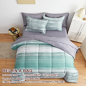 Joyreap 7 Piece Bed in a Bag Queen, Light Gray Stripes Reversible Design, Microfiber Comforter Set for All Season- 1 Comforter, 2 Pillow Shams, 1 Flat Sheet, 1 Fitted Sheet, 2 Pillowcases