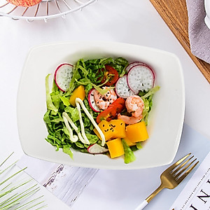 Cedilis 4 Pack Porcelain Serving Bowls, Rectangular Ceramic Salad Bowls, White Side Dishes for Veggie, Potatoes and Fruits, White, 27ounce