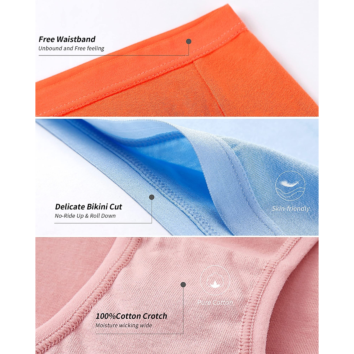 CULAYII Ladies Cotton Bikini Panties, High-Cut Full Coverage Stretch Cool Soft Womens Underwear Packs - 10 Pack, M