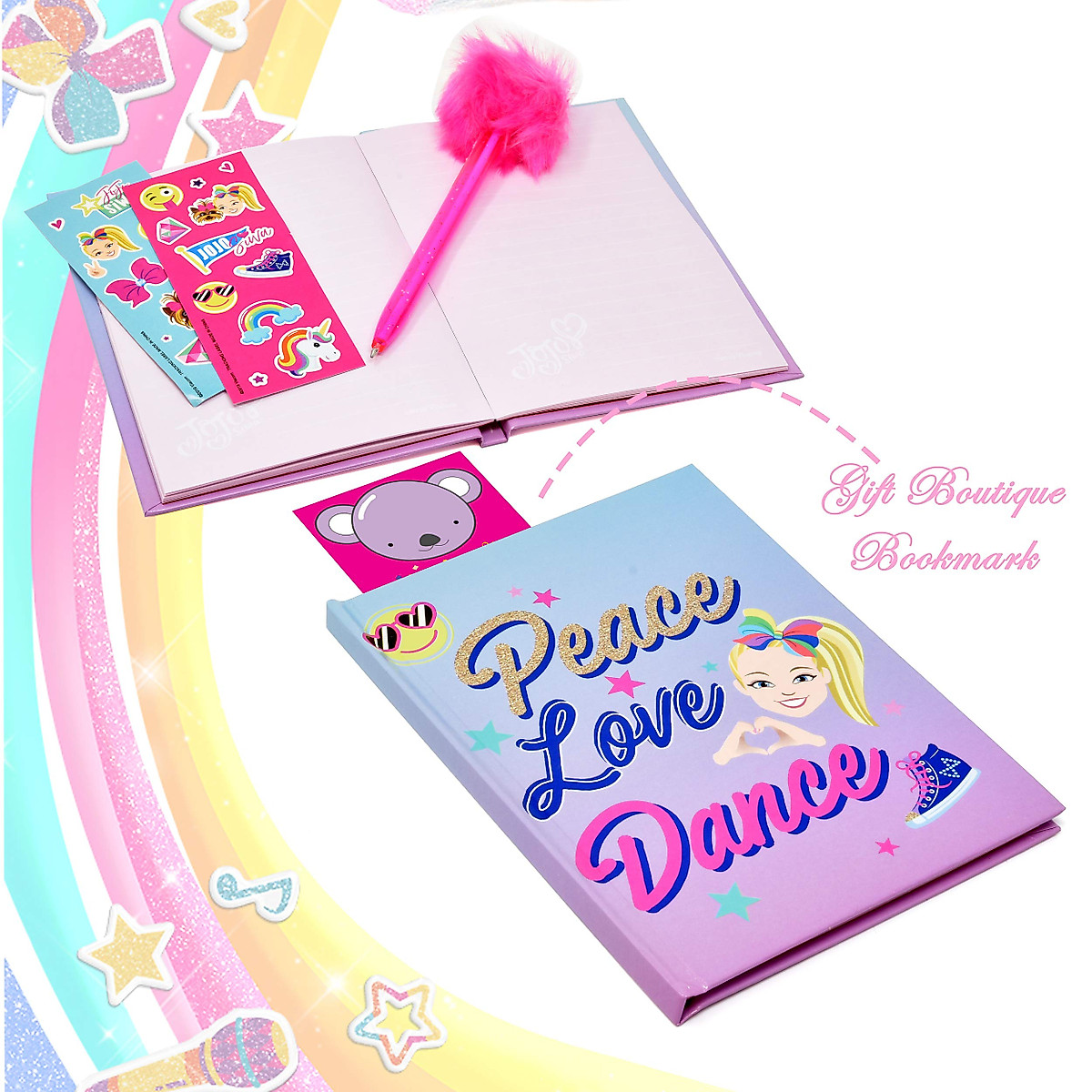 Gift Boutique JoJo Siwa Coloring and Activity Set, Diary Journal Art Kit with Lock and Key, Drawing Sketch Pad Notebook, Pen, Craft Stickers Bookmark for Girls Boys and Kids