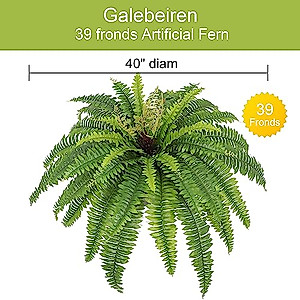 Galebeiren Artificial Ferns for Outdoors & Indoors, 40in Large Faux Ferns 39 Fronds Fake Boston Fern Plant for Planter Garden Porch Entrance Home Windowsill Yards Farmhouse Decoraction (1 Stem)