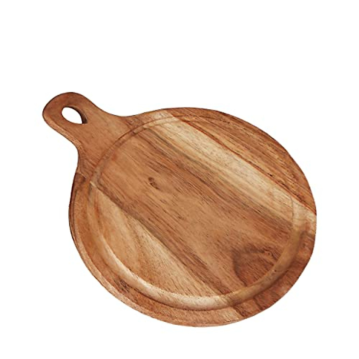 Wood Pizza Peel Round Cutting Board for Kitchen Cheese Paddle Board Bread &Crackers Platter for Serving & Minor Food Prepare with Handle & Side Grooving (12 Inches)