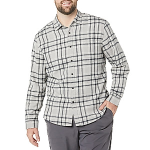 Amazon Essentials Men's Long-Sleeve Flannel Shirt (Available in Big & Tall), Black Light Grey Plaid, Large