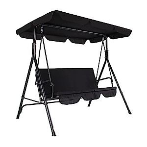 Funny Sunny 3 Seat Porch Swing Chair with Canopy - Outdoor Patio Swings with Adjustable Canopy and Removable Cushion, Durable Steel Frame Swing Best for Patio, Garden, Yard, Black