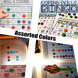 TCOINERY Bingo Chips Set-Magnetic Wand & 100 Counting Chips-6 Colors Transparent Plastic Markers for Family School Learning Game Zoom Bingo and Pokeno Nights