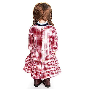 The Queen's Treasures 18 Inch Doll Clothes, Little House on The Prairie Authentic Laura Ingalls Red Check Dress Outfit, Compatible for Use with American Girl Dolls