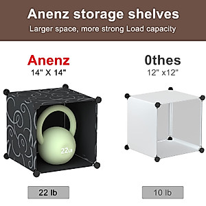 Anenz Cube Storage Organizer,12-Cube Closet Organizer with Doors Plastic Shelving Modular Cubby Shelves Shelf,14 ”x14 Black Storage Cubes Bookshelf