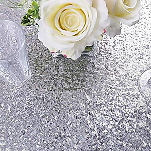 GFCC Glitter Silver Sequin Tablecloth for Party Wedding Banquet 60x120 inch Sparkly Rectangle Table Cloth Cake Table Cover Linen