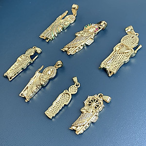 18K Gold Plated Saint Jude Necklace, 24In San Judas Tadeo Pendant Necklace (ST-1)