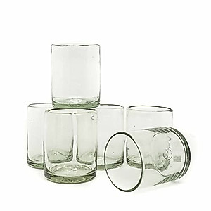 EMPORION Set of 6 Hand-Blown Clear Tumbler (10 oz) Glasses from Mexico - Rustic & Handcrafted Recycled Bubble Glass Drinking Glassware