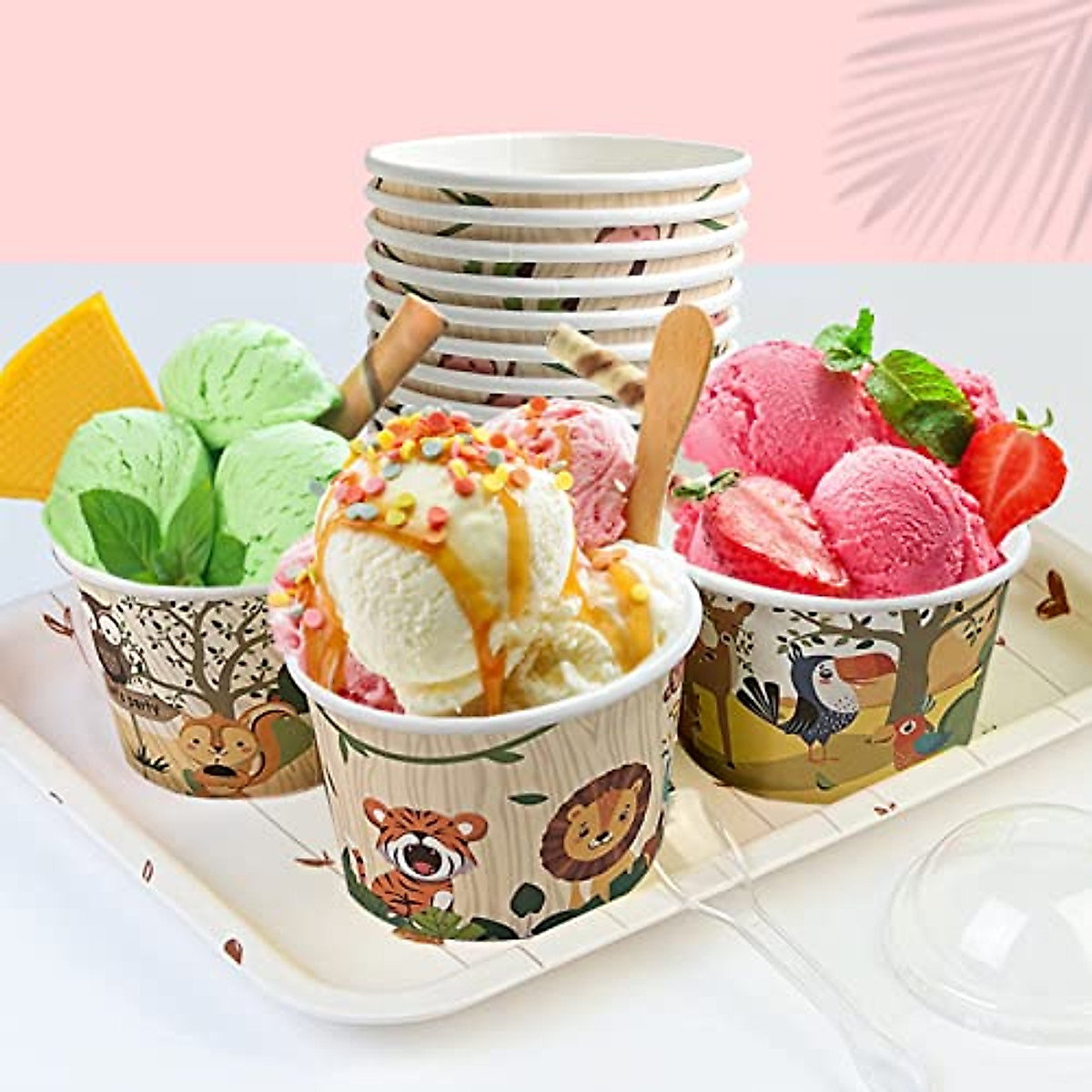 CIEOVO 48 Packs 9 oz Jungle Animals Party Paper Ice Cream Cups Disposable Jungle Safari Bowls Snack Cups Containers Dessert Bowls for Jungle Theme Birthday Wedding Baby Shower Party Decoration