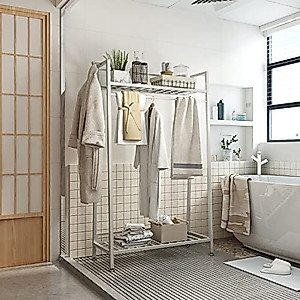 Metal Clothing Rack Modern Clothes Rack with 2- tier Shelf Clothes Display Racks for Bedroom, Boutique, Cloth Store Metal Pipe Hanging Rack-white