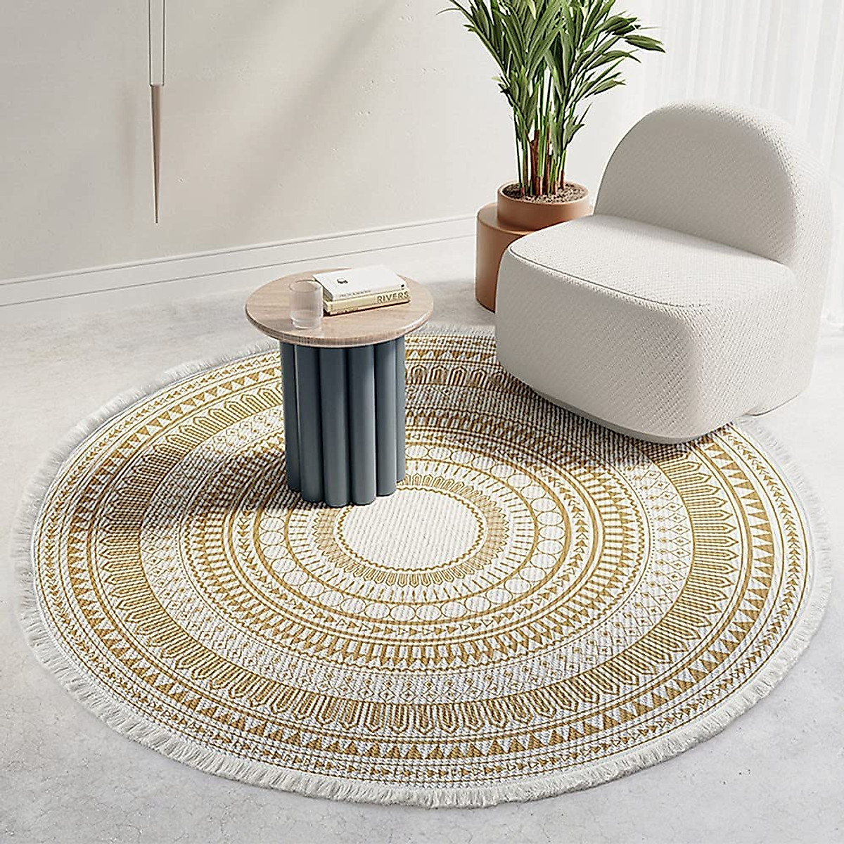 LIULA 3Ft Round Cotton Area Rug,Shapes Chic Decorative Boho Mandala Circle Rug with Tassels, Washable Indoor Floor Throw Area Rug for Living Room, Kid Playroom, Nursery Room