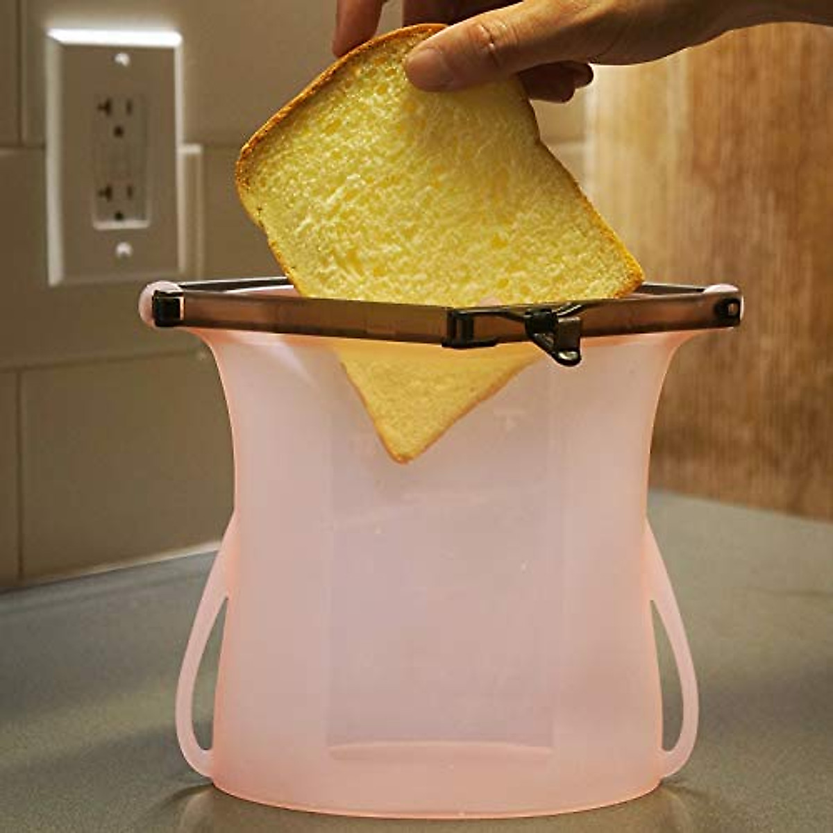 Reusable Silicone Bag, Food Storage, Leak-Proof, foldable, Freezer Airtight Seal 2 bags (Light Pink)