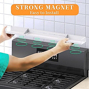 JANSNIMEN Magnetic Stove Top Shelf Spice Rack, 15"-30" Adjustable Stove Shelf for Back of Stove, Seasoning Organizer Kitchen Shelves Gadgets with 3 Functional Partitions