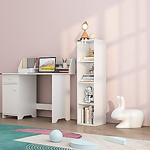ALISENED 4 Cube Small Bookshelf, Narrow Storage Organizer Shelf, Wooden Corner Bookcase, Modern Thin Cubes Storage Organizer Display Shelving for Bedroom, Library, Living Room, Home, Office, White