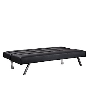 Naomi Home Black Faux Leather Futon Sofa Bed, 66"W x 31"D x 28.3"H, 3-Position Reclining, 500 lbs Weight Capacity