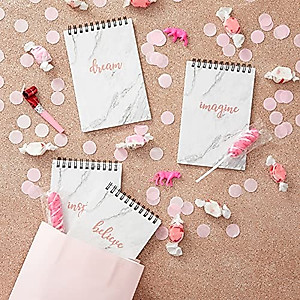 Paper Junkie 12-Pack Small Spiral Bound Motivational Notebooks, 4x6-Inch Bulk Marble Pink Note Pads, 50 Sheets Each, Inspirational Notepads, Imagine, Believe, Inspire, Dream Cover Designs