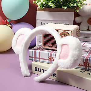 SOLUSTRE Bear Ears Headband Cloth Bear Face Wash Headband Adorable Head Wear for Women and Kids, White