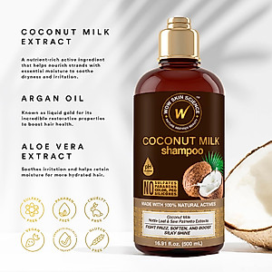 WOW Skin Science Coconut Oil Milk Shampoo - Hair Growth, Hydrating and Curl-Defining Formula for Curly, Wavy Hair for Men & Women - No Sulfates, No Parabens