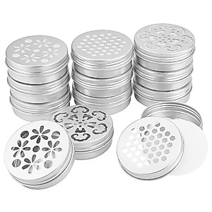 PH PandaHall 2 Ounce Aluminium Tins, 12pcs 3 Styles Empty Storage Containers with Hollow Lids 60ml Screw Lid Round Jars Sample for Aromatherapy Air Freshener Candles Travel Storage