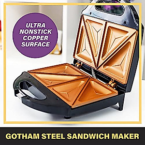 Gotham Steel Sandwich Maker, Toaster Panini Press Breakfast Sandwich Maker with Nonstick Surface, Makes 2 Sandwiches in Minutes, with Easy Cut Edges and Indicator Lights, College Dorm Room Essentials