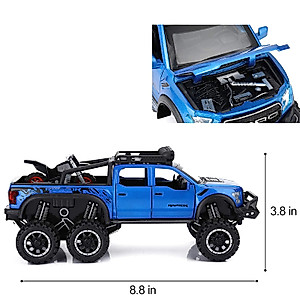 SASBSC Toy Pickup Trucks for Boys F150 Raptor Diecast Metal Model Car with Sound and Light for Kids Age 3 Year and up Blue