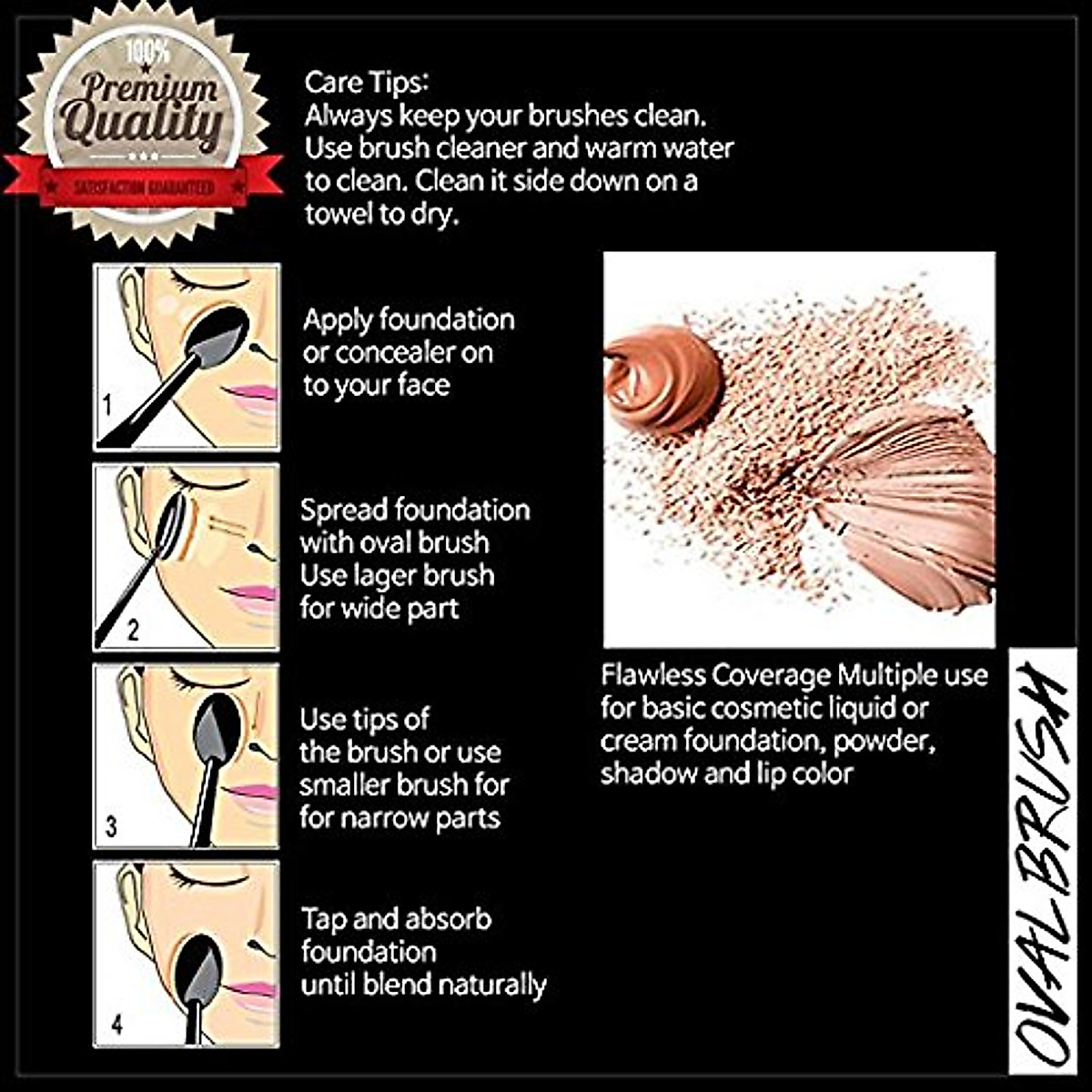 Beautia Oval Makeup Brush 2X Large Size Fast Flawless Application Liquid Cream Powder Foundation