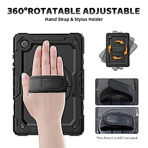 BLOSOMEET Case for Samsung Galaxy Tab A8 10.5 Inch 2022 SM-X200/X205/X207 with [Tempered Glass Screen Protector],Case for Galaxy Tab A8 w/S Pen Holder Stand Hand Strap &Shoulder Strap,Black