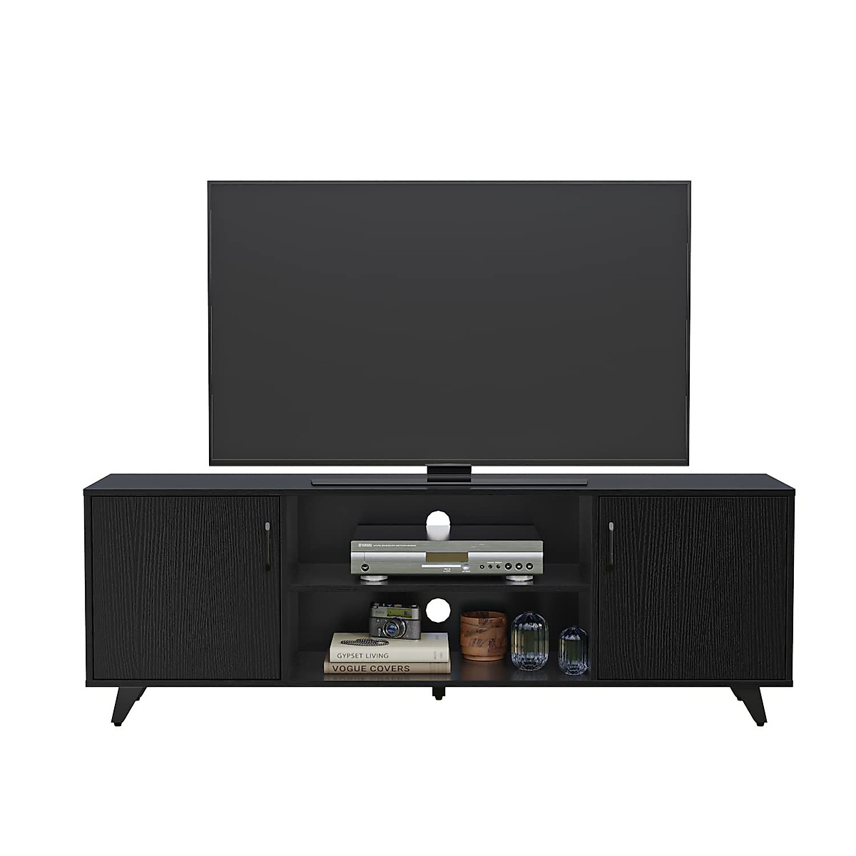 Panana TV Stand, Entertainment Center with 2 Doors and 2 Cubby Storages Cabinets for up to 65 inch for Living Room Bedroom (Black, 53.5 inch)