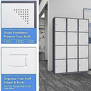 Yizosh Metal Locker for Gym, School, Office, 71" Metal Storage Locker Cabinets for Employees, Students Steel Lockers Four Tier with 4 Doors (Grey)