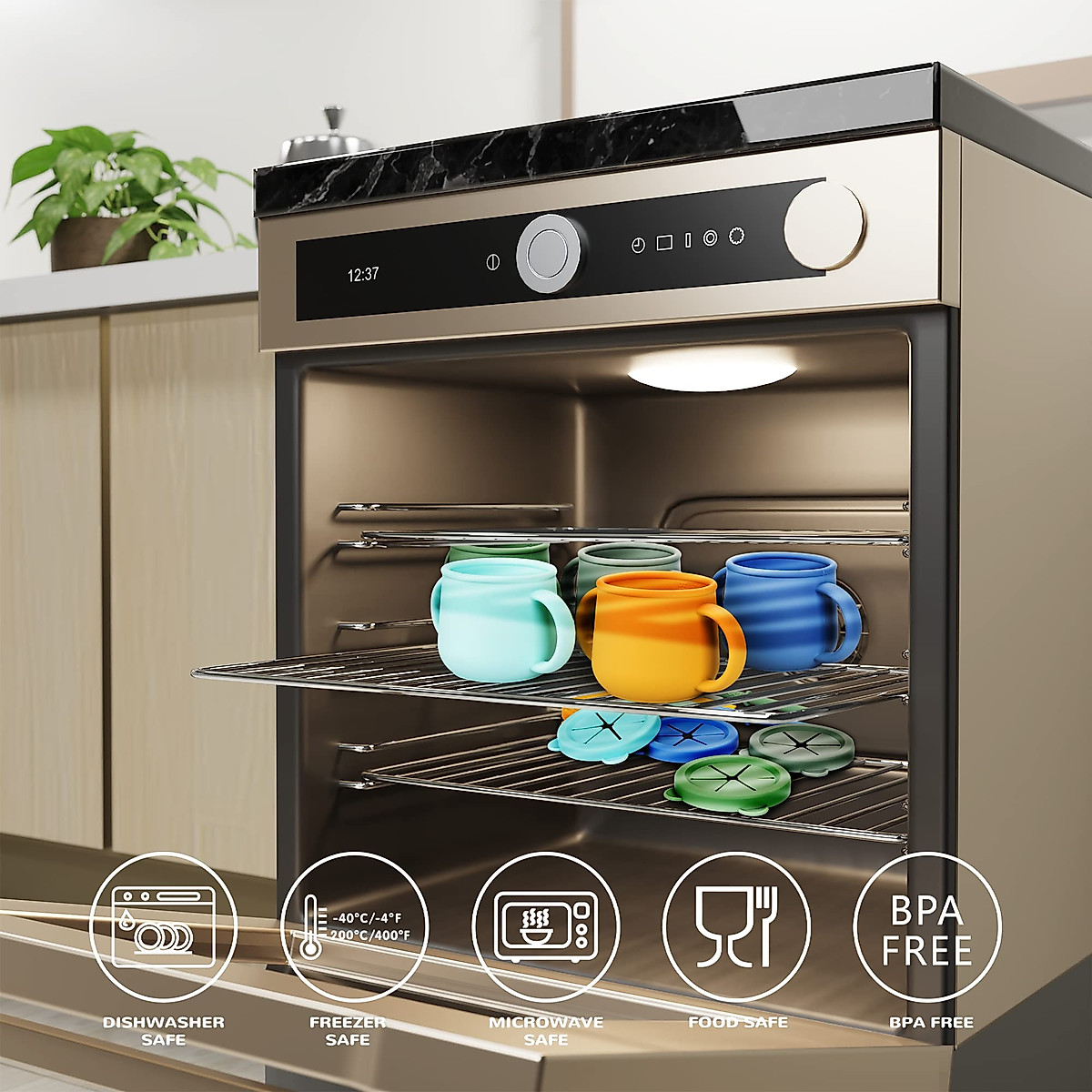 Baby Straw Cup Silicone Toddler Sippy Cup with Straw & Snack Lid, Sprill Proof Training Cup for Infant 6+ Months, Kid Snack Cup Drinking Open Cup 8 OZ (Waterspout Blue)