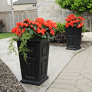 Mayne Wyndham 24in Tall Planter - 2 Pack - Black - Built-in Water Reservoir (7829-B)