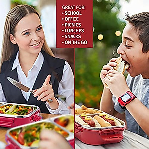 Signoraware Stainless Steel Bento Box Adult Lunch Box For Men, Women, Kids Bento Lunch Box Leak Proof Between 2 Compartments Meal Prep Containers Lunch Containers For Adults And Kids School Red