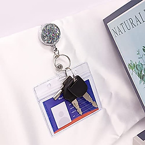 Boutilon Retractable Badge Holder, Retractable Badge Reels,Lightweight Plastic Badge Reel Card Holder with Key Ring Backing Belt Clip for Nurse,Volunteer,Teacher,Student(Pretty Sliver Stars)