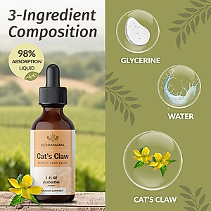 HERBAMAMA Cat's Claw Tincture - Vegan Cat's Claw Supplement for Immune Support - Immunity Drops with Cat's Claw Herb - Alcohol & Sugar-Free, 28-Day Supply