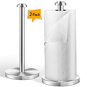 AOSION 2 Pack Stainless Steel Paper Towel Holder,Paper Towel Holder Countertop,Standing Paper Towel Holders for Kitchen Bedroom and Bathroom, Brushed Silver 13.8"