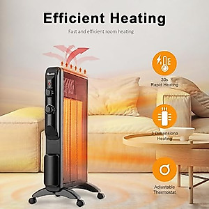 Reekie Electric Space Heater for Indoor Use 1500W, Large Room Heater with Thermostat, 2 Heat Settings, Fast Heating, Quiet, Safety Protection, Portable Mica Heater for Office Home Bedroom 120V Black