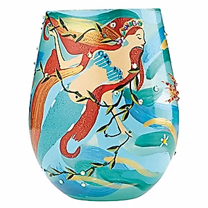 Designs by Lolita “Mermaid” Hand-painted Artisan Stemless Wine Glass, 20 oz.